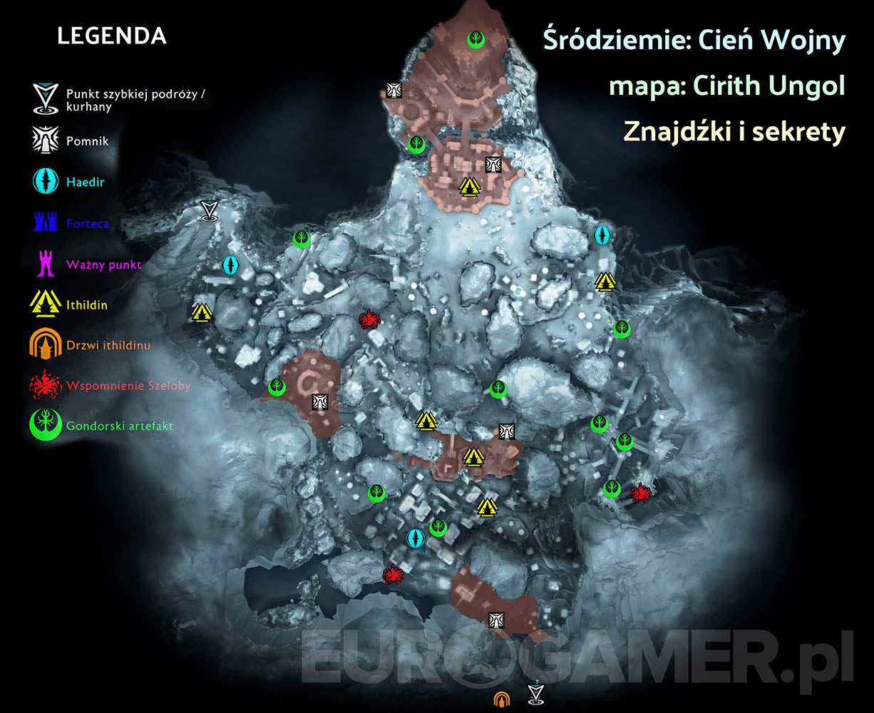 Śródziemie: Cień Wojny - znajdźki i sekrety: mapa Cirith Ungol ...