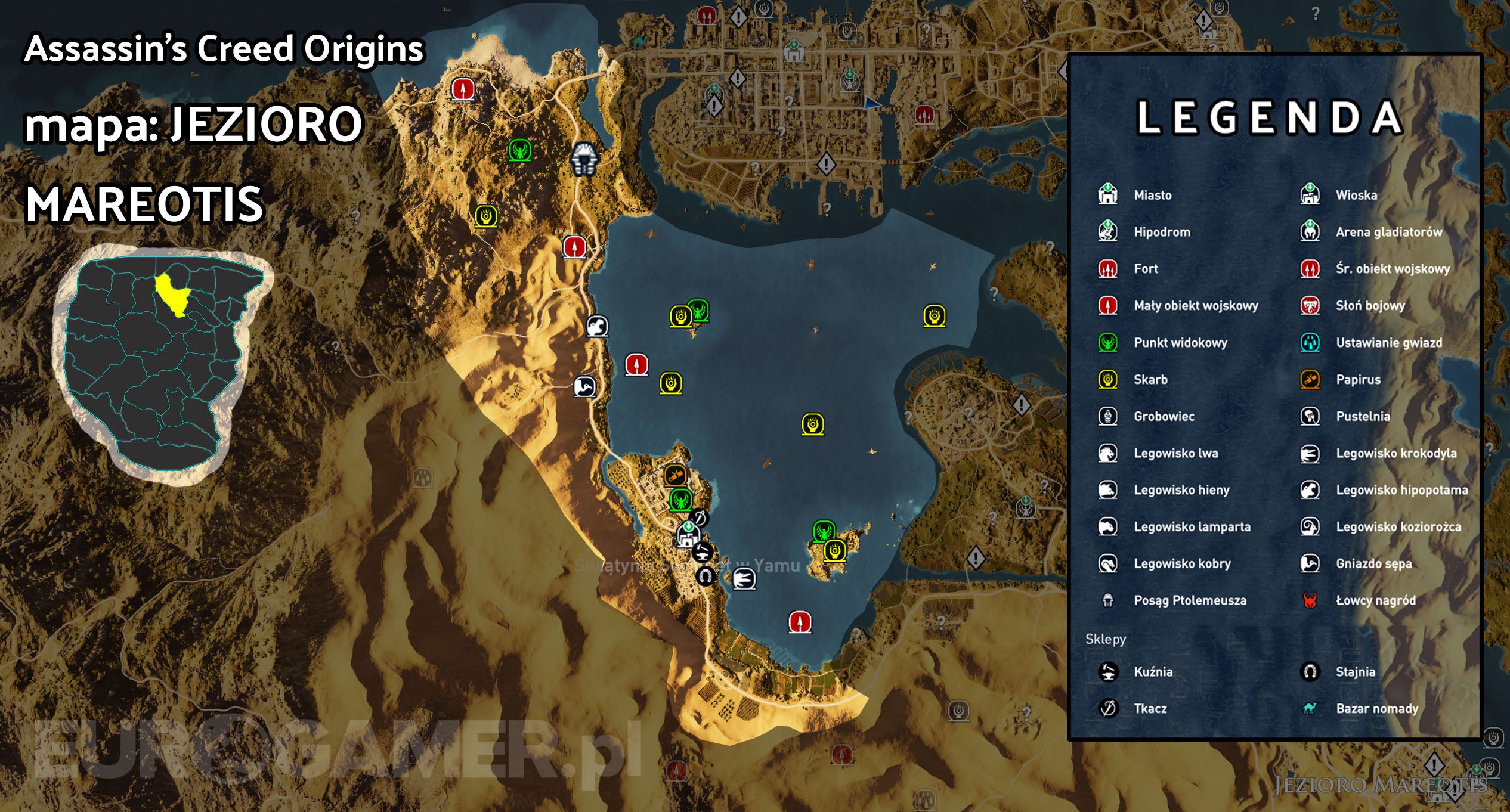 Assassin's Creed Origins - Jezioro Mareotis (Lake Mareotis): mapa ...
