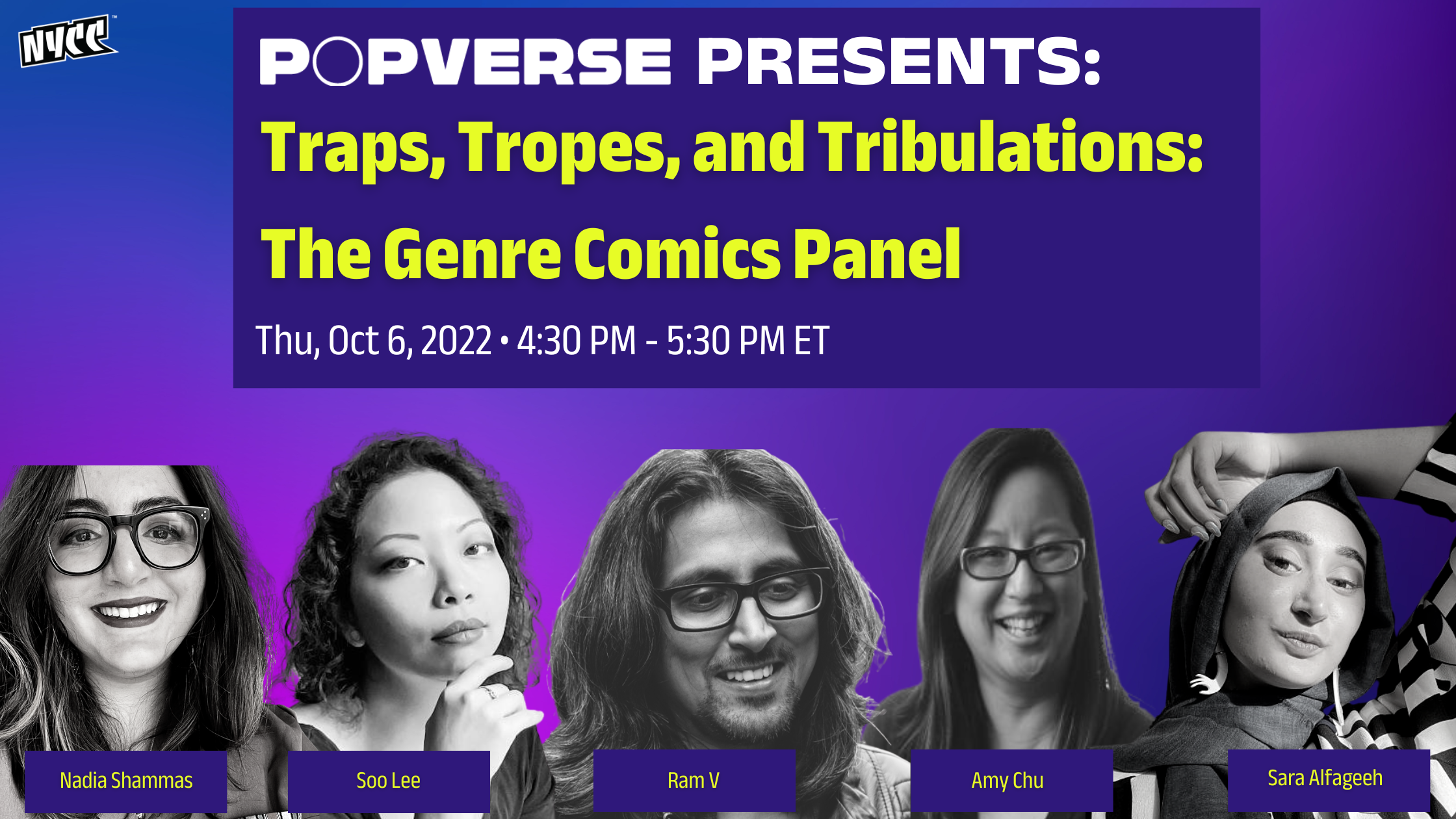Popverse will present NYCC panel featuring Ram V, Nadia Shammas, Sara Alfageeh, Soo Lee, and Amy ...