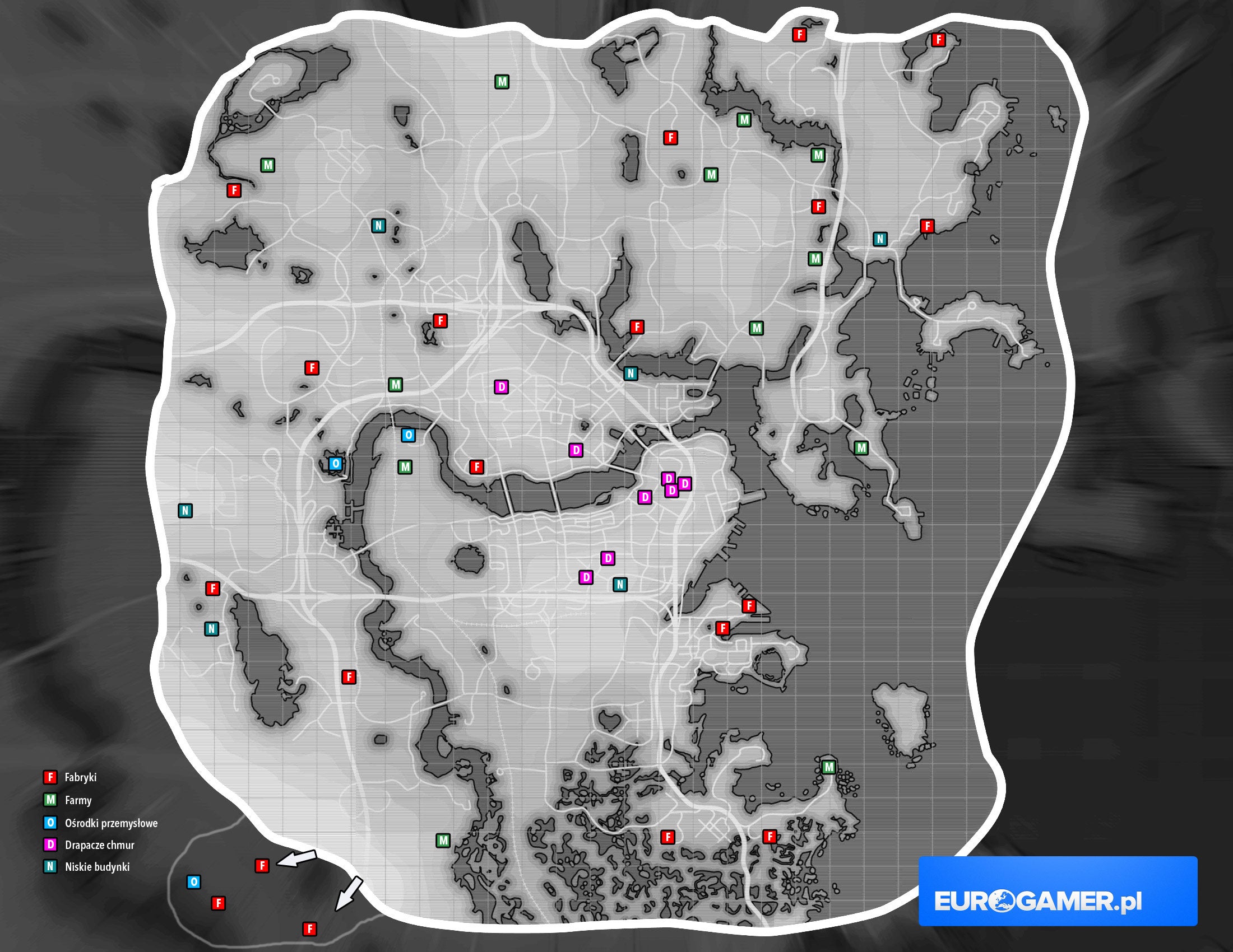 Fallout 4 - Mapa: Fabryki, farmy, ośrodki przemysłowe, drapacze chmur ...