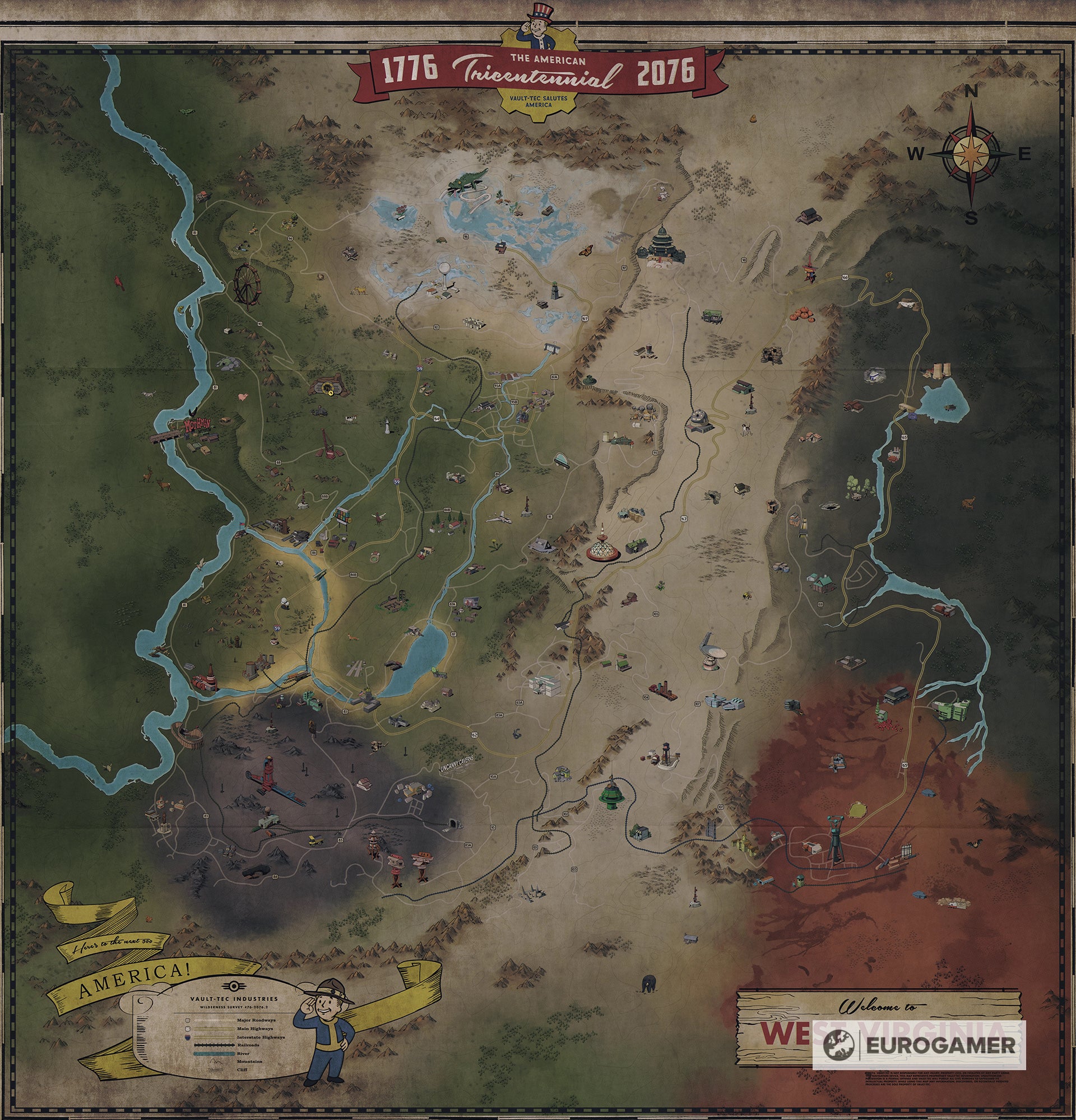 Fallout 76: Karte - Map mit allen Stufenbereichen und Regionen zum ...