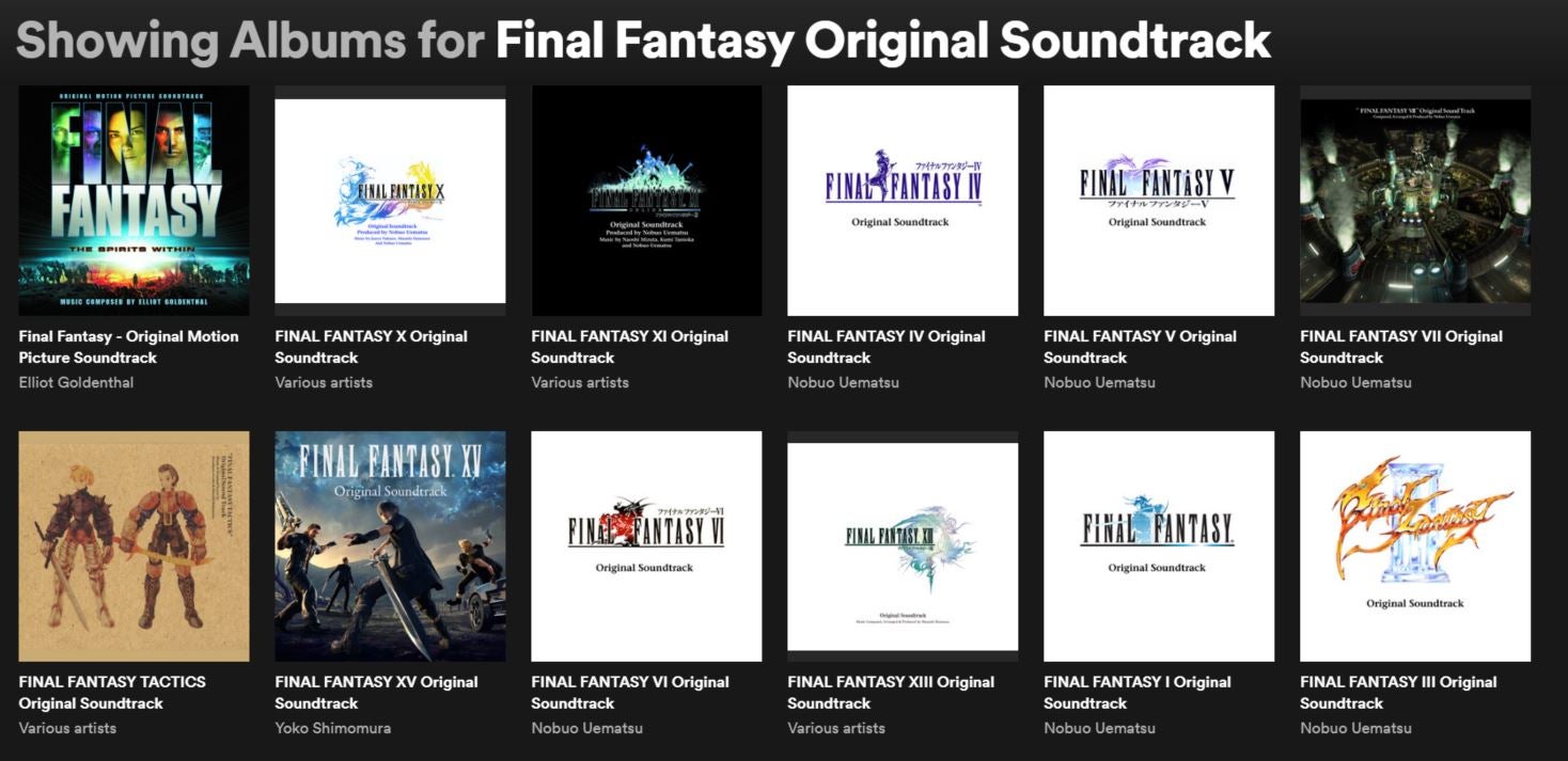 Pretty much every Final Fantasy soundtrack is now on Spotify and Apple ...
