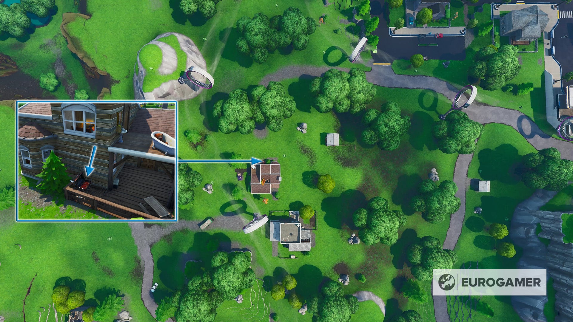 Fortnite: Zerstöre Grills mit Erntewerkzeug "Grillarsenal" - Karte mit ...