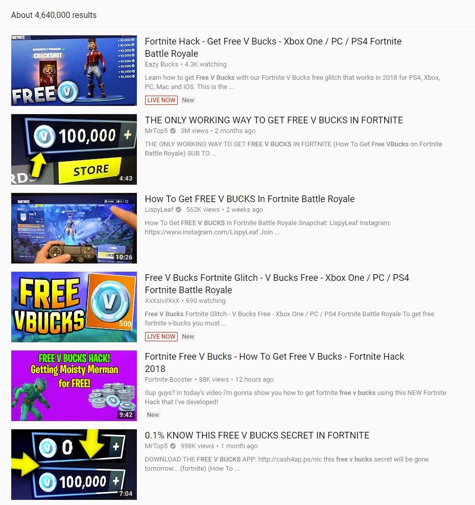 Epic issues Fortnite scam warning as free V-Bucks videos flood YouTube ...