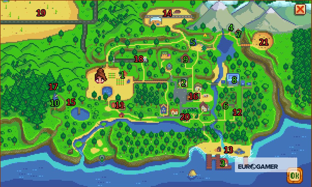 Stardew Valley - mapa ważnych miejsc | Eurogamer.pl