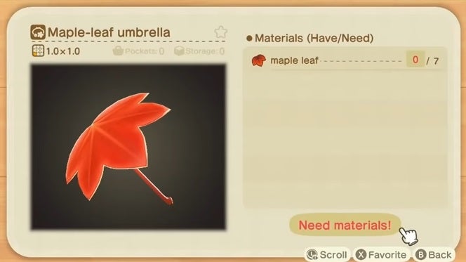 Animal Crossing: New Horizons - Maple Leaf recipe list | VG247