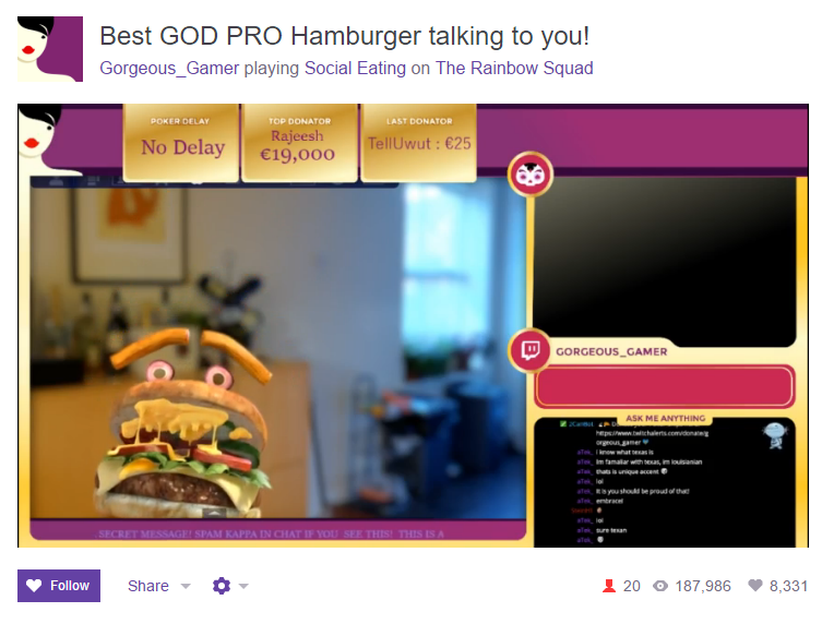 Now you can broadcast yourself eating on Twitch | Eurogamer.net