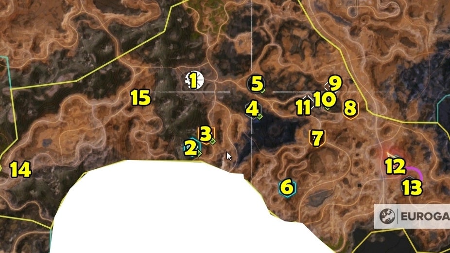 Rage 2 - Mapa: Przerwany Trakt (blokady, kryjówki, gniazda miażdżycieli ...