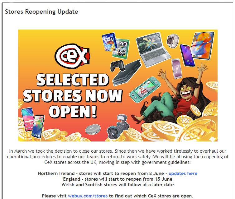 CEX staff react in dismay as stores set to re-open for browsing ...